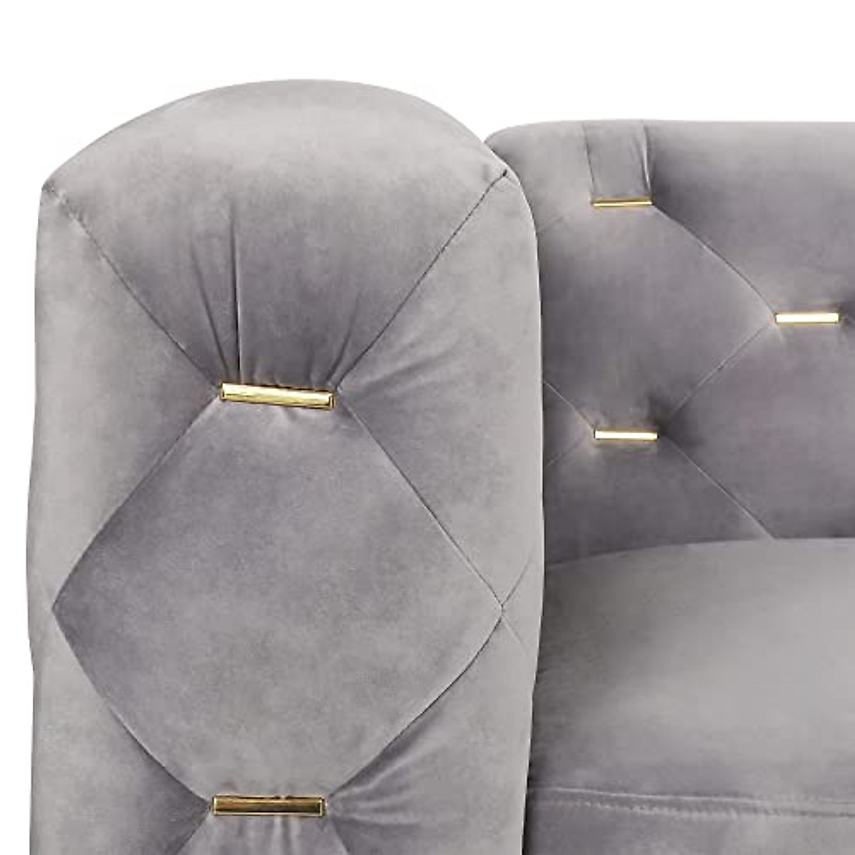 QHITTY Chesterfield Sofa, 84'' Modern 3 Seater Velvet Accent Couch with Square Arms and Metal Tufted Button, Metal Legs for Living Room, Office, Bedroom (Grey)