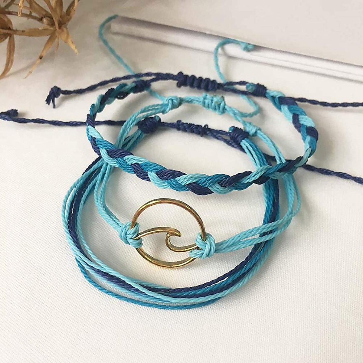 U-M 3Pcs Women Summer Beach Sea Wave Strand Bracelet Adjustable Bangle Jewelry Creative Gift Useful & Deft