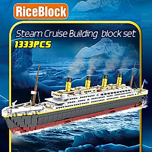 RiceBlock Large Titanic Model Building Block Kit, Home Alone Adults Challenging Huge Hard Titanic Cruise Ship Model Building Set Toys for Kids, 1333 Pieces