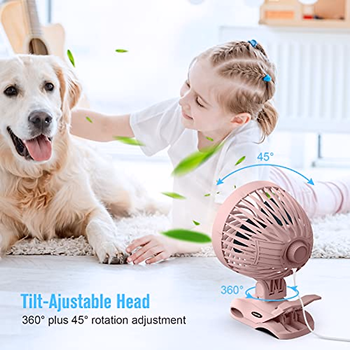 HONYIN Small Clip on Fan, 6” CVT USB Desk Fan, Strong Airflow, Quiet Table Cooling Fan, Portable Personal Fan with Sturdy Clamp for Bed Office Treadmill Baby Stroller