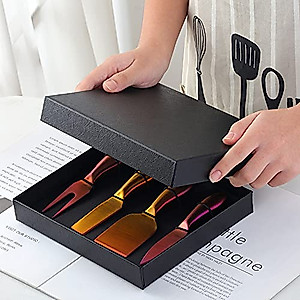 Buyer Star 4 Pack Cheese Knife Set, Stainless Steel Butter Spreader Knives Set in Gift Box, Rainbow Red