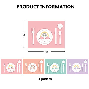 SharkBliss Montessori Placemat, Table Place Setting Etiquette Educational Placemat Set of 4 Rainbow Themed Montessori Placemat for Toddler Kid Children Baby Preschool Homeschool Dining Table Manners
