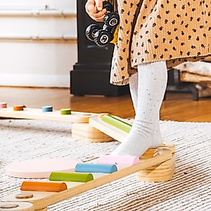 BanaSuper Wooden Balance Beam Stepping Stones for Kids Toddlers Gymnastics Beam Children Balance Board Toys Montessori Toddler Toys Gymnastics Obstacle Course Montessori Furniture Toddler Gift