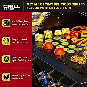 Reusable Heavy Duty Grilling Mat Set - BBQ Mats For Grilling Prevent Food From Sticking & Falling In Between The Grates - Easy To Clean Durable 500 Degree Nonstick Grill Mat - Set Of 2