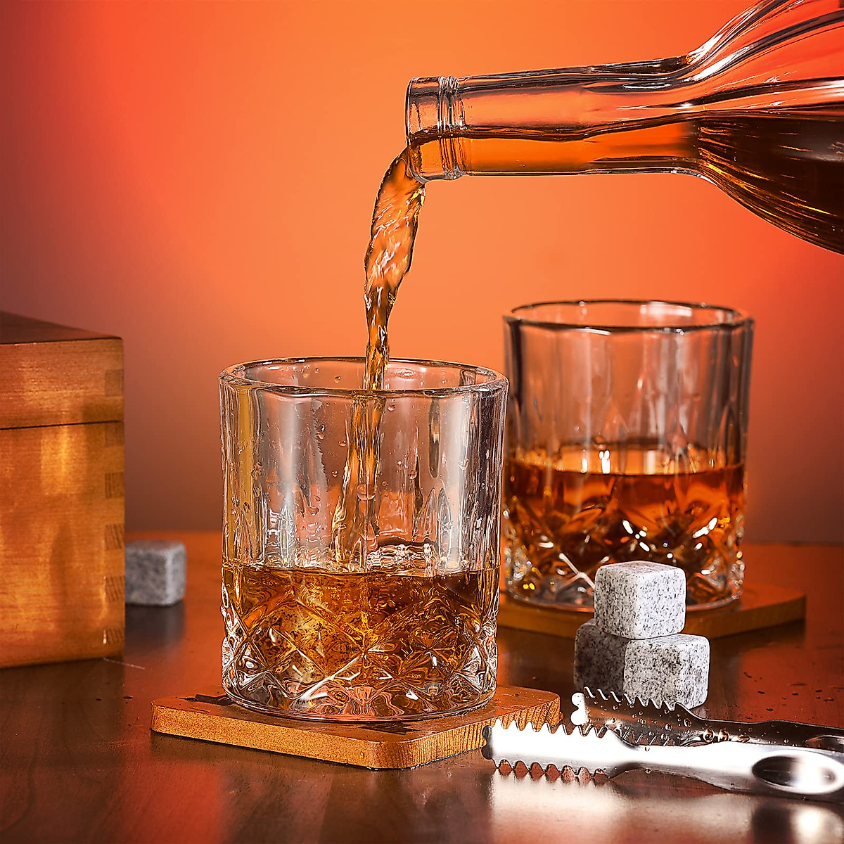 Whiskey Glasses Set with Whiskey Stones–Groomsmen Gifts –Whiskey Gifts for Men–Personalized Wedding Gifts for Bride and Groom– Unique Whiskey Stones for Liquor Bourbon Scotch