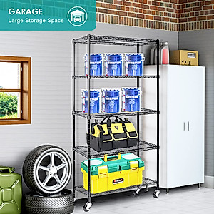 5 Tier Wire Shelving Rack with Wheels, 5 Tier Black Shelving Unit with NSF Certified, Adjustable Rolling Storage Metal Shelves, 18"D X 35.5"W X 71"H, 330Lbs Capacity, For Kitchen, Pantry, Garage