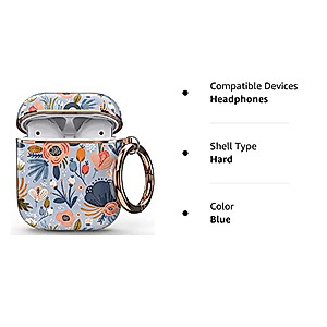 wenew Protective Airpods Case Cover Designed for Apple Airpods 2 & 1, Cute Fadeless Patterns Shockproof Hard Case Cover with Portable Keychain Clip for Girls Kids Women Men (Blue)