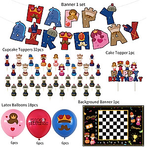 ADIANZI Chess Party Supplies Cartoon Medieval Chess Themed Party for Adults Kids Chess Birthday Party Decorations Kids Chess Party Backdrop Chess Birthday Banner