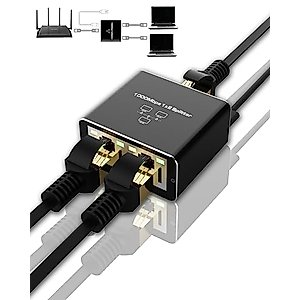 Ethernet Splitter, Gigabit RJ45 Ethernet Splitter 1 to 2, 1000Mbps Network Extension Connector with USB Power Cable, 8P8C Extender Plug for Cat5/5e/6/7/8 Cable (2 Devices Simultaneous Networking)