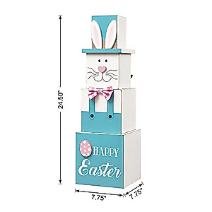 glitzhome 24.5" H Double Sided Wooden Porch Decor Easter and July 4th, Easter Bunny Uncle Sam Nesting Boxes with Lid Decorative Boxes for National Day Easter