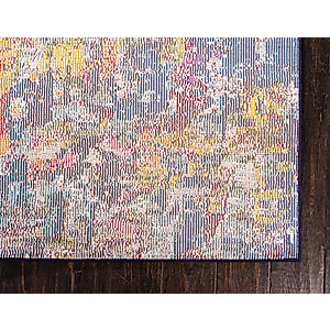 Unique Loom Estrella Collection Dark Colors, Modern, Abstract, Distressed Area Rug, 7 ft x 10 ft, Multi/Navy Blue