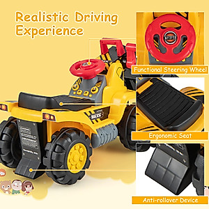 Costzon Ride on Excavator, Ride on Construction Vehicles w/Helmet, 3 Toy Stones, Realistic Sound, Adjustable Bucket & Under Seat Storage, Bulldozer Ride on Toy Gift for Kids Boys & Girls