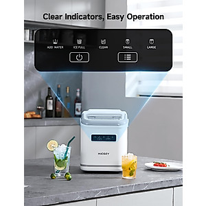 HiCOZY Countertop Ice Maker with Handle, Ice in 6Mins, 26 lbs/Day, Portable Ice Maker Machine with Self-Cleaning for Apartment/Under Cabinet/Kitchen/Office/Camping/RV/Home Bar（White）