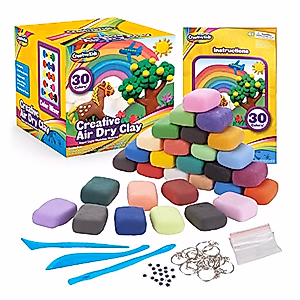 Creative Kids Air Dry Clay Modeling Crafts Kit for Children - Super Light Nontoxic - 30 Vibrant Colors & 3 Clay Tools - STEM Educational DIY Molding Set – Gift for Boys & Girls 4+
