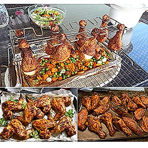yamisan Chicken Leg Wing Grill Rack - 14 Slots Stainless Steel Roaster Stand with Drip Pan, BBQ Chicken Drumsticks Rack for Smoker Grill or Oven