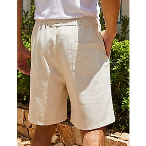 COOFANDY Mens Casual Linen Shorts Stretchy Drawstring Waistband Lounge Shorts Light Khaki