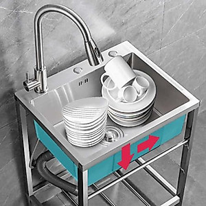 Commercial kitchen sink, household sink, vegetable basin single sink, commercial restaurant kitchen sink, washbasin, suitable for garage, restaurant, kitchen, laundry room, outdoor(55x45x80cm/21.6x17.