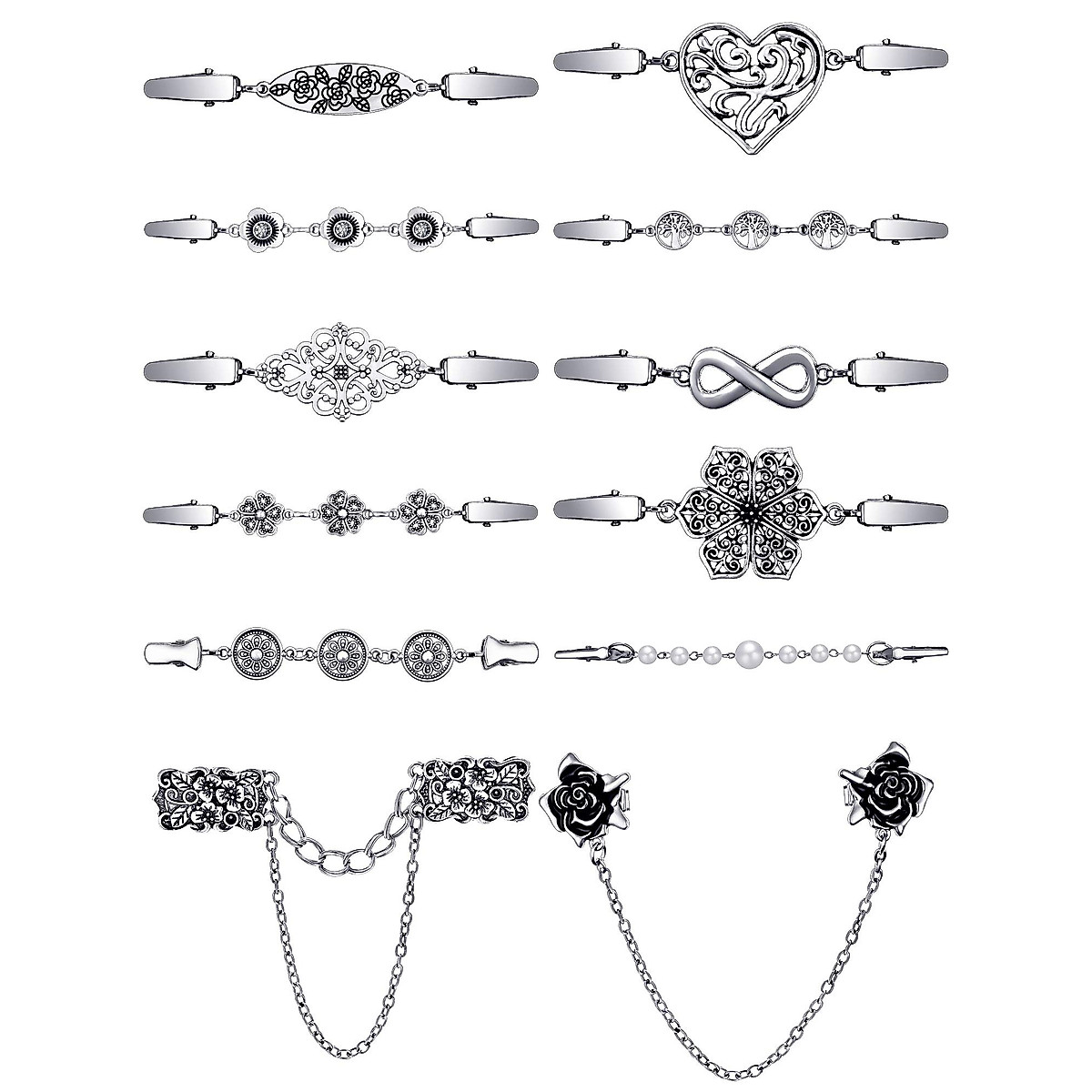 Jetec 12 Pcs Dress Back Clip Vintage Shirt Cinch Clips Sweater Cardigan Shawl Clips for Women Girls Brooch Clips(Retro Style)