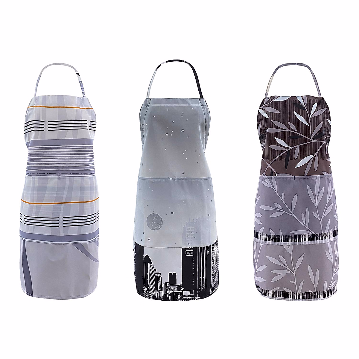 FBTS Basic Pack of 3 Adjustable Aprons for Women and Men, Water Resistant Aprons with 2 Pockets for Kitchen Cooking Baking Housework BBQ Drawing