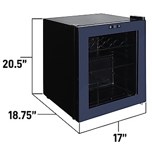 West Bend Beverage Cooler Refrigerator 15 Wine Bottle/60 Can Capacity, Glass Door, 17-Inch Wide Freestanding, Adjustable Thermostat Control, 1.6-Cu.Ft, Slate Blue