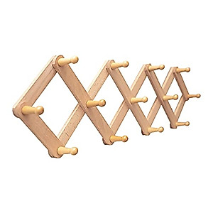 Mila Millie Expandable Accordion Style Mounted Wooden Wall Rack | 13 Hooks | Versatile Coat Hangers for Nursery Bathroom Bedroom Livingroom Kitchenware | Natural Beech Wood Pegs