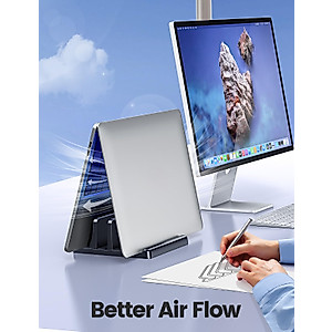 Vaydeer Plastic Dual-Slot Adjustable Vertical Laptop Stand 4 in 1 Design Space-Saving for All MacBook, Chromebook, Surface, Dell, iPad Up to 17.3 Inches - Black