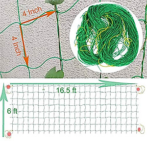 2 Pack Garden Plant Trellis Netting, (6 Feet x 16.5 Feet) Heavy-Duty Plant Support Vine Net for Climbing Plants, Garden Trellis Net for Plant Growing Flexible String Net
