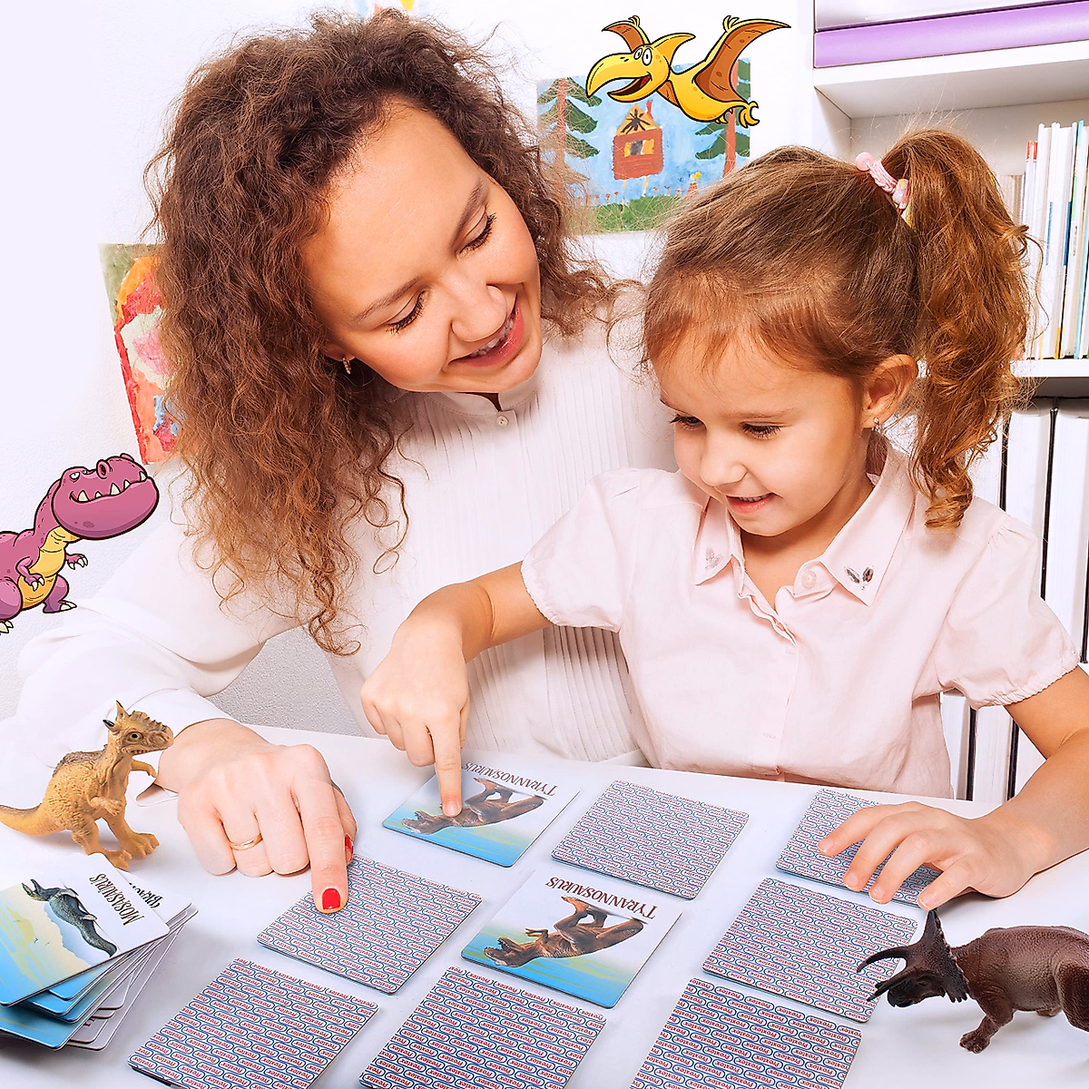 PREXTEX Dinosaur Toy and Memory Card Set | 12 Realistic 10" Kid Toy Dinosaurs with 24 Cards | Montessori Toddler Learning Toys | Kindergarten Learning Games | Dinosaur Toys for Kids Age 2 3 4 5 6 7 8