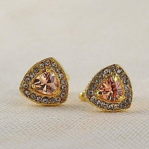 V & L Crystal Cuff links – Fancy Unique Elegant Sparkling Luxury Gem Stone Cufflinks for men in Triangle - Perfect for Wedding, Formal, Suit, Business and Groom Cufflink (Gold)