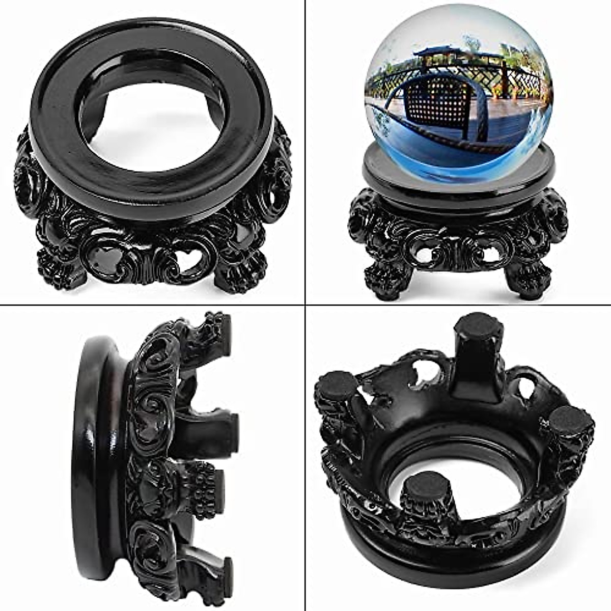 PLUT Crystal Ball Base, Resin Display Stand Base for Crystal Ball Sphere Globe, Natural Carved Hollow Sphere Pedestal Decorative Globe Holder(L)