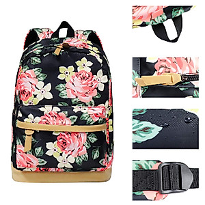 Teen Girl School Backpack with Lunch Box Pencil Case, 3 in 1 Canvas Student BookBag Set for Elementary School (Floral)