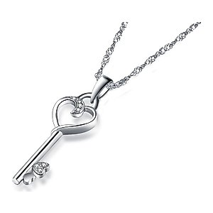 Forfamilyltd Key to Her Heart Petite Skeleton Key Pendant Necklace in Sterling Silver, 18''