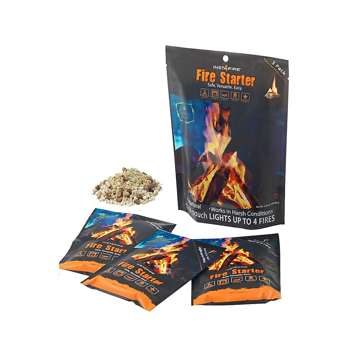 (3 Packs) Insta-Fire Fire Starter Perfect for Camping, Emergencies, Hiking, Fishing, Boating, Fire Pits, Grilling, Survival, Preppers, Food Storage, Boiling Water (as Seen on Shark Tank!)
