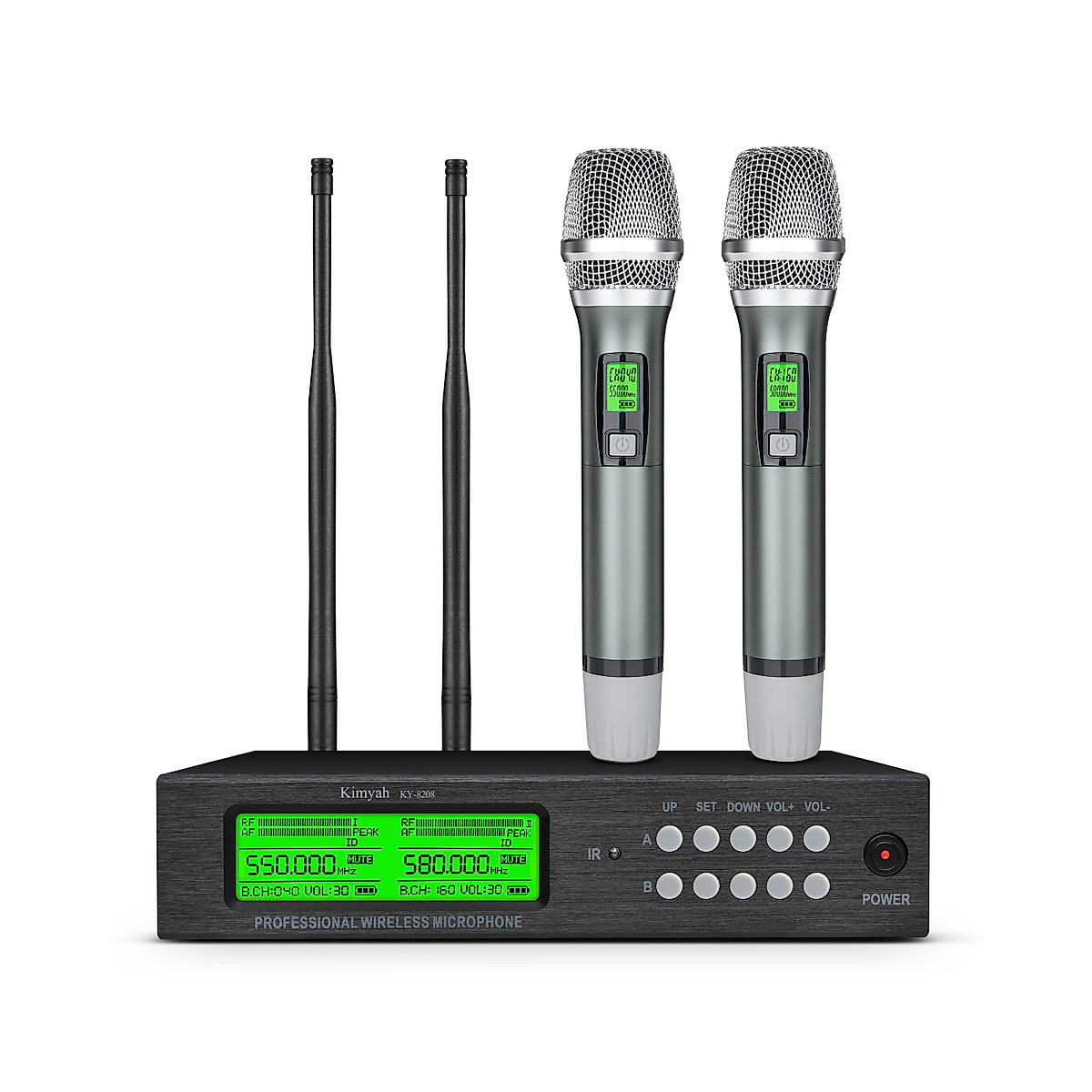 Wireless Microphone System, All Metal Dual UHF Cordless Mics of Handheld, 328ft Range, Ideal for Church, Conference and Karaoke, DJ, Wedding(KY-8208)