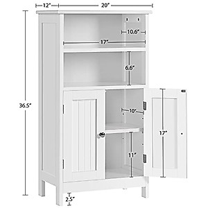 Yaheetech Bathroom Floor Cabinet, Free Standing Cabinet with Double Door and Adjustable Shelves, Side Tall Storage Organizer for Living Room/Kitchen/Hallway/Home Office, White