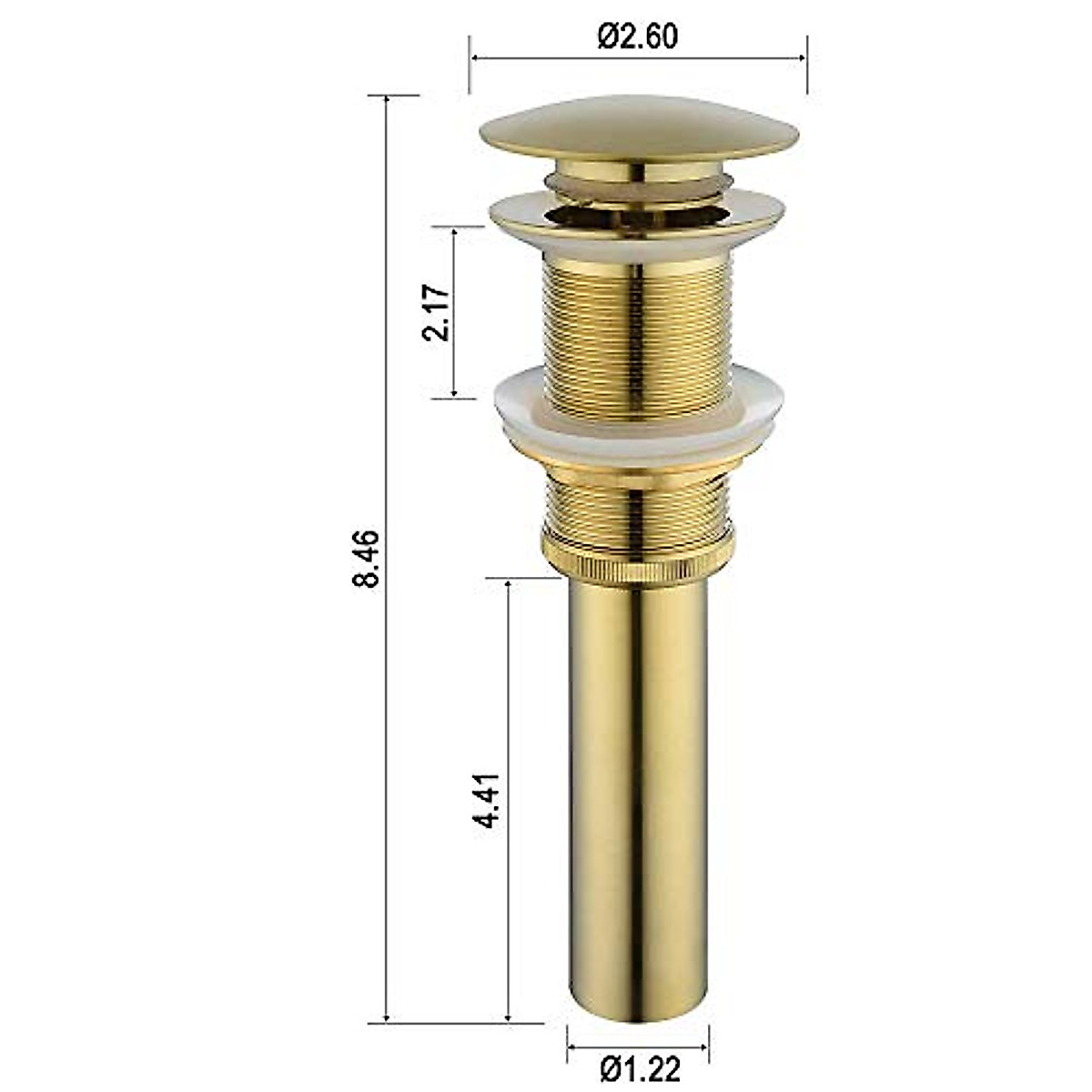 AZOS Bathroom Sink Drain Stopper Pop up Drain Without Overflow for Vessel Sink Lavatory Vanity, Brass Polished Gold Anti-Clogging Drain