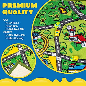 JOYIN Carpet Playmat w/ 12 Cars Pull-Back Vehicle Set for Kids Age 3+, Jumbo Play Room Rug, City Pretend Play