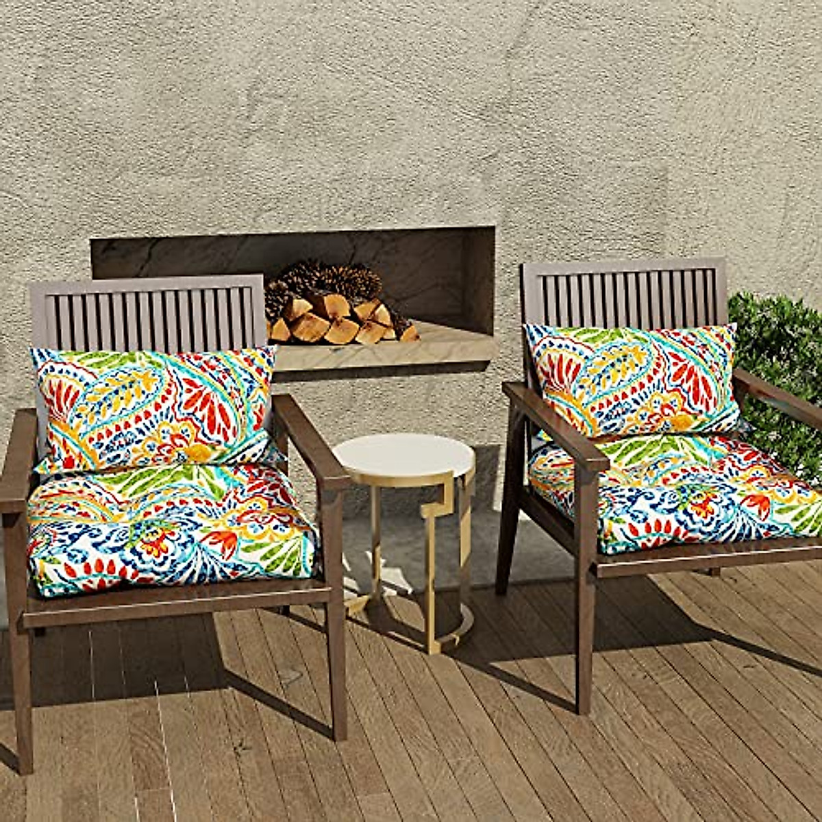 LVTXIII Outdoor/Indoor Tufted Seat Cushion, Decorative Wicker Chair Pads All Weather Seat Cushion Sets for Patio Garden Home Office Furniture, 19”x19”x5”, Round Back, Pack of 2, Paisley Multi