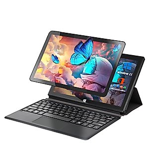 Svikou【Win11 Pro/Office 2019 Portable 10.1'' 2-in-1 Laptop, 2K(1920x1200) FHD IPS Tablet Notebook with Removable Keyboard, Celeron J3455 Quad Core CPU (1.5-2.5GHz), 2 Cameras,Black (8G+512GB SSD)
