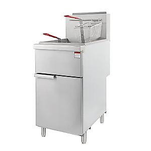 HIPOPLLER Gas Floor Fryer, 5 Tube Natural Gas Stainless Steel Fryer w/Single Drain Temperature Control for Restaurant 150000BTU