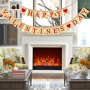 Happy Valentines Day Banner Valentine’s Day Decorations Glitter Heart Burlap Bunting Photo Props for Homes Stores Schools Valentine Day Party Decoration Assembled
