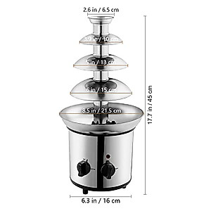 HEMOTON 4 Tiers Chocolate Fountain Stainless Steel Chocolate Fondue Fountain, 2-Pound Capacity, Easy to Assemble, Perfect for Nacho Cheese, BBQ Sauce, Ranch, Liqueurs