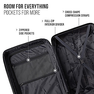 Feelway Hardside Checked 24" Luggage Suitcase Durable, Expandable Design with 360° Double Spinner Wheels, TSA Lock, Telescopic Handle, Secure Zipper (Black, 24")