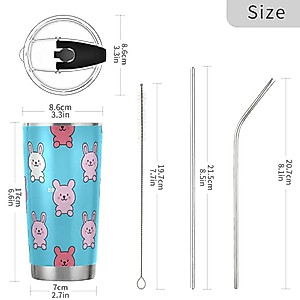 HXshaoye cute animal rabbits bunny blue peach Stainless Steel vacuum insulated water bottle Leak-proof Lid and Straw mug spill proof leak proof for gym simple travel coffee tumbler vaso para cafe