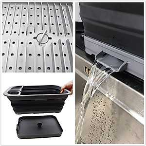 SAMMART Collapsible Dish Drainer with Drainer Board - Foldable Drying Rack Set - Portable Dinnerware Organizer - Space Saving Kitchen Storage Tray (1, Grey/Black)