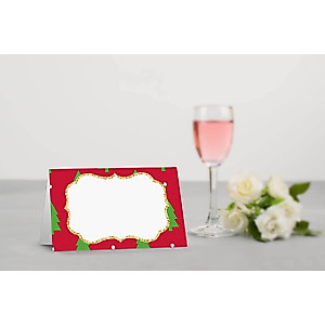 Table Place Card, Christmas Themed Tent Style Cards, Pack of 25 Half-Fold Reception Place Card, Perfect for Christmas Party, Wedding, Bridal & Baby Shower, Birthday, Banquet and Special Events B04