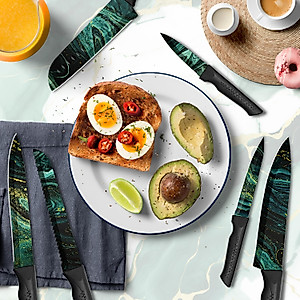 HUNTER.DUAL Knife Set, 12-PC Colorful Kitchen Knife Set, 6 Sharp Kitchen Knives with Covers for Cooking, Cutting&Chopping, Greenstone