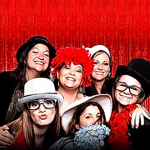 8 Pack Red Tinsel Foil Fringe Curtain Backdrop, 3.28Ft x 8.2Ft Metallic Streamers for Photo Booth Birthday Wedding Bridal Shower Bachelorette New Year Party Thanksgiving Christmas Decorations