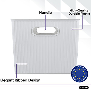Superio Ribbed Collection - Decorative Plastic Open Home Storage Bins Organizer Baskets, X-Large White Smoke (1 Pack) Container Boxes for Organizing Closet Shelves Drawer Shelf 22 Liter/23 Quart