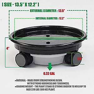 CHUNGUN EX-13.5" Plant Caddy with 4 Wheels/Heavy Duty hold up to 200 lbs/Flower Pot Mover, Indoor Rolling Planter Dolly on Wheels/Outdoor Planter Trolley Tray Coaster (EX-13.5 / IN-12.2 Inch Black)
